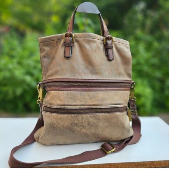 Fossil | Bags | Fossil Explorer Lggenuine Soft Bronze Foldover Tote ...